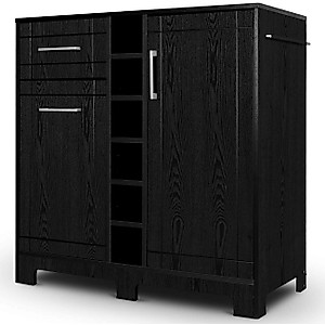 BELLEZE Wine Cabinet with Drawers, Storage Shelves and 6-Bottle Wine Rack, Sideboard Buffet, Coffee Bar, Cupboard for Dining Room, Kitchen, Living Room -Vietti (Light Black)