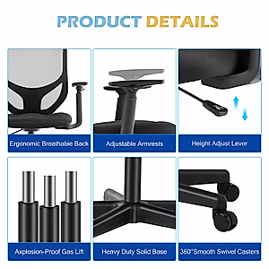 Drafting Chair - Ergonomic High Adjustable Standing Office Chair, Mesh Desk Chair with Adjustable Armrests and Foot-Ring for Standing Desk Computer Chair for Adults