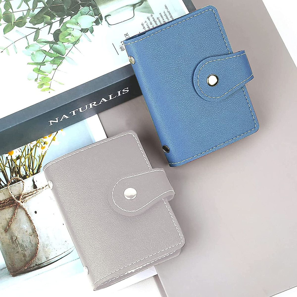 PRIVILLA 2 Pcs Credit Card Holder and Credit Card Wallet，Sd Card Holder Each Has 26 Card Slots for Organizers, 2024 New Credit Card Holders for Men and Women (Gray+blue)