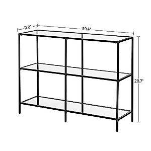 VASAGLE 39.4 Inch Console Sofa Table with 3 Shelves, Steel Frame, Tempered Glass Shelf, Modern Style, for Entryway Living Room Bedroom, Black Color ULGT027B01