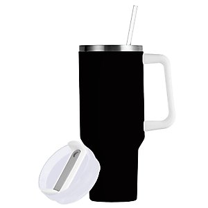 Emelivor Black 40 oz Tumbler with Lid and Straw Insulated Tumblers with Handle Large Travel Coffee Mug Stainless Water Cup for Women Men Sports Gym
