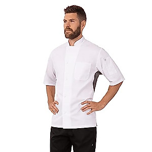 Chef Works Men's Valais V-Series Chef Coat, White W/ Grey Contrast, X-Large