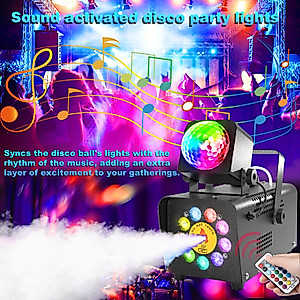 IMONE Fog Machine with Disco Light,Fog Machine Outdoor Indoor,Smoke Machine Fog 16 Colorful Led Lights Effect,Smoke Machine Wireless Remote,Party Disco Ball Lights,Fog Machine Outdoor