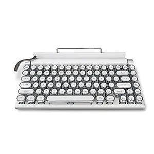 Retro Typewriter Keyboard, 83 Keys Vintage Keyboard with Blue Switches, Multi Device Gaming Mechanical Keyboard, for Windows, Android, iOS (White)