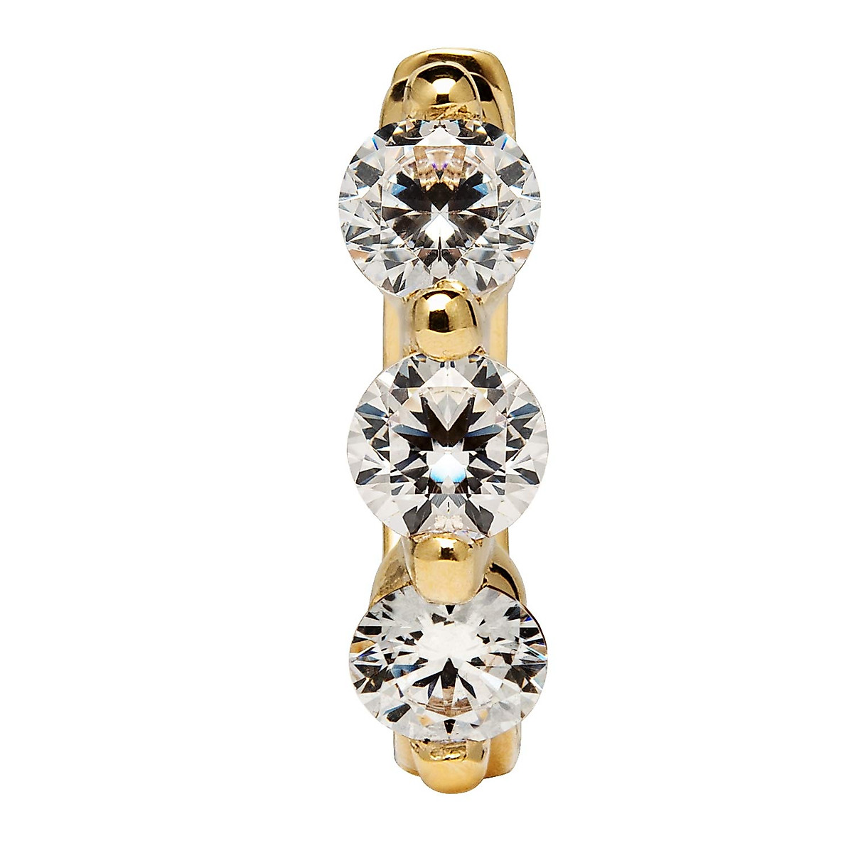 Everyday Elegance 14K Solid Yellow Gold Earrings Round Cut Huggie Hoop 3-Stone Cubic Zirconia .50 CTW With Gift Box