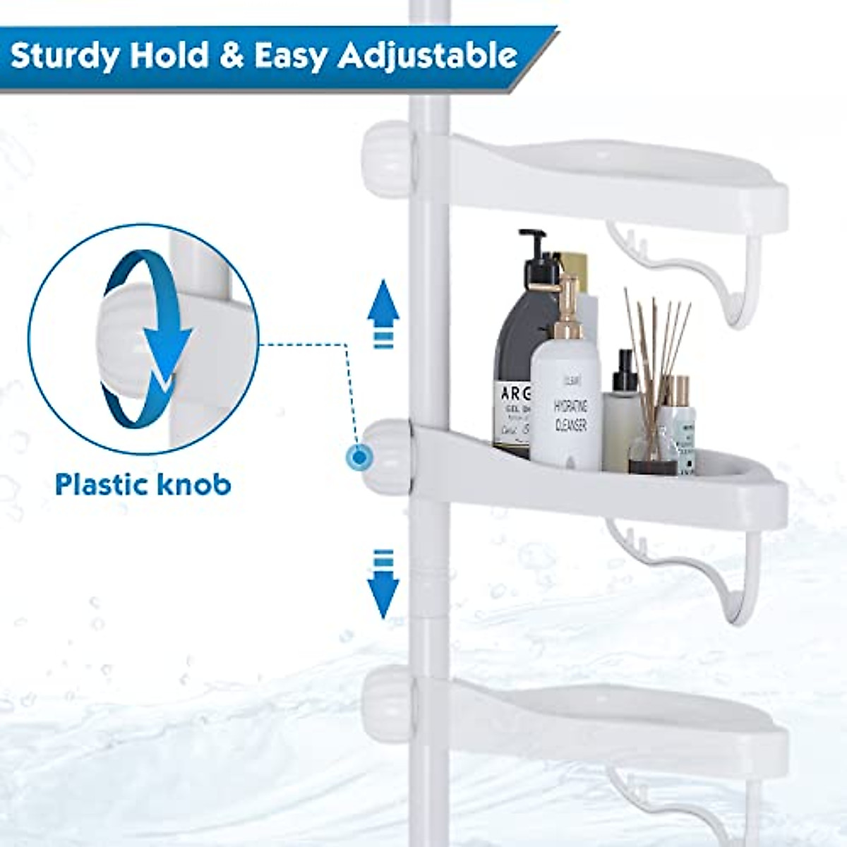 Lilyvane Corner Shower Caddy, 4 Layer Shower Organizer, Rustproof ABS Shower Shelves with Stainless Steel Pole, Drill Free Shower Rack, Large Shower Storage and Shower Caddy Tension Pole,56-125 Inch