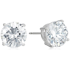 Amazon Essentials Platinum Plated Sterling Silver Round Cut Cubic Zirconia Stud Earrings (8.5mm)