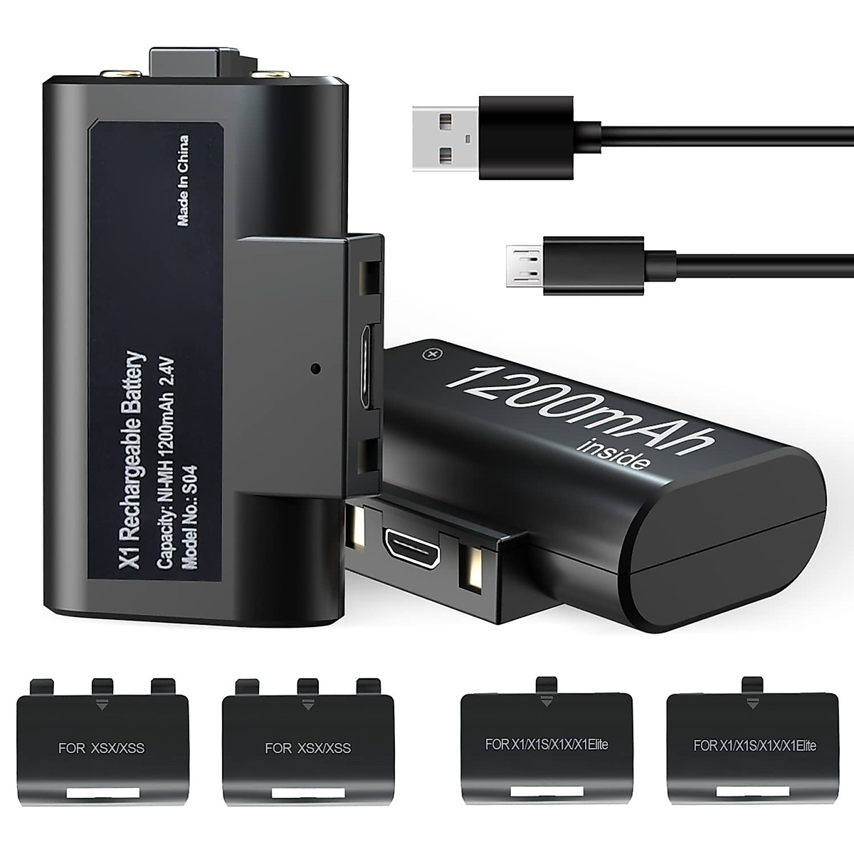 Noiposi Rechargeable Battery Packs for Xbox One/Xbox Series X|S, 2 X 1200mAh Xbox one Controller Battery Packs with 4 Battery Covers (2X1200Mah)