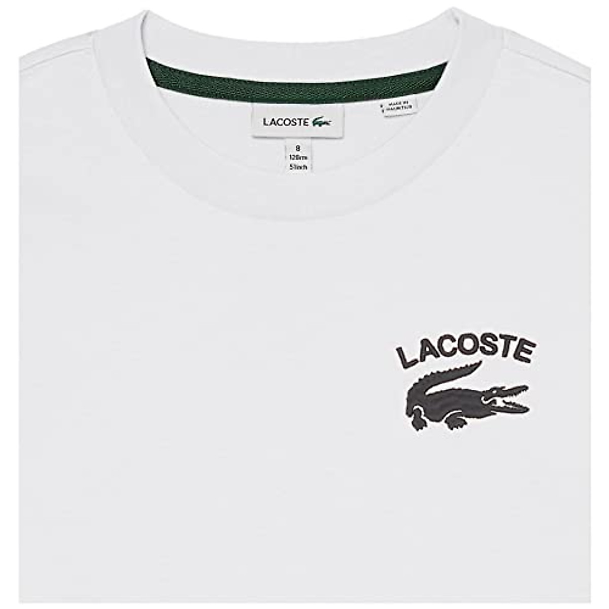 Lacoste Unisex-Child Boy's Short Sleeve Regular Fit Crew Neck Tee Shirt, White, 10 Years