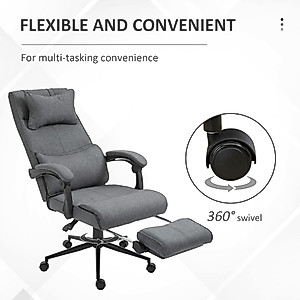 Vinsetto High Back Executive Office Chair, Reclining Computer Desk Chair with Footrest, Height Adjustable Fabric Office Chair with Headrest and Lumbar Support, Gray