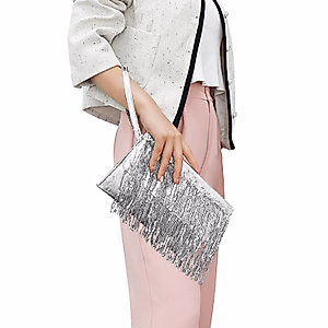 KUANG! Women Sparkling Glitter Evening Clutch Handbag Clutch Bag Sequin Tassels Purse Handbags for Party