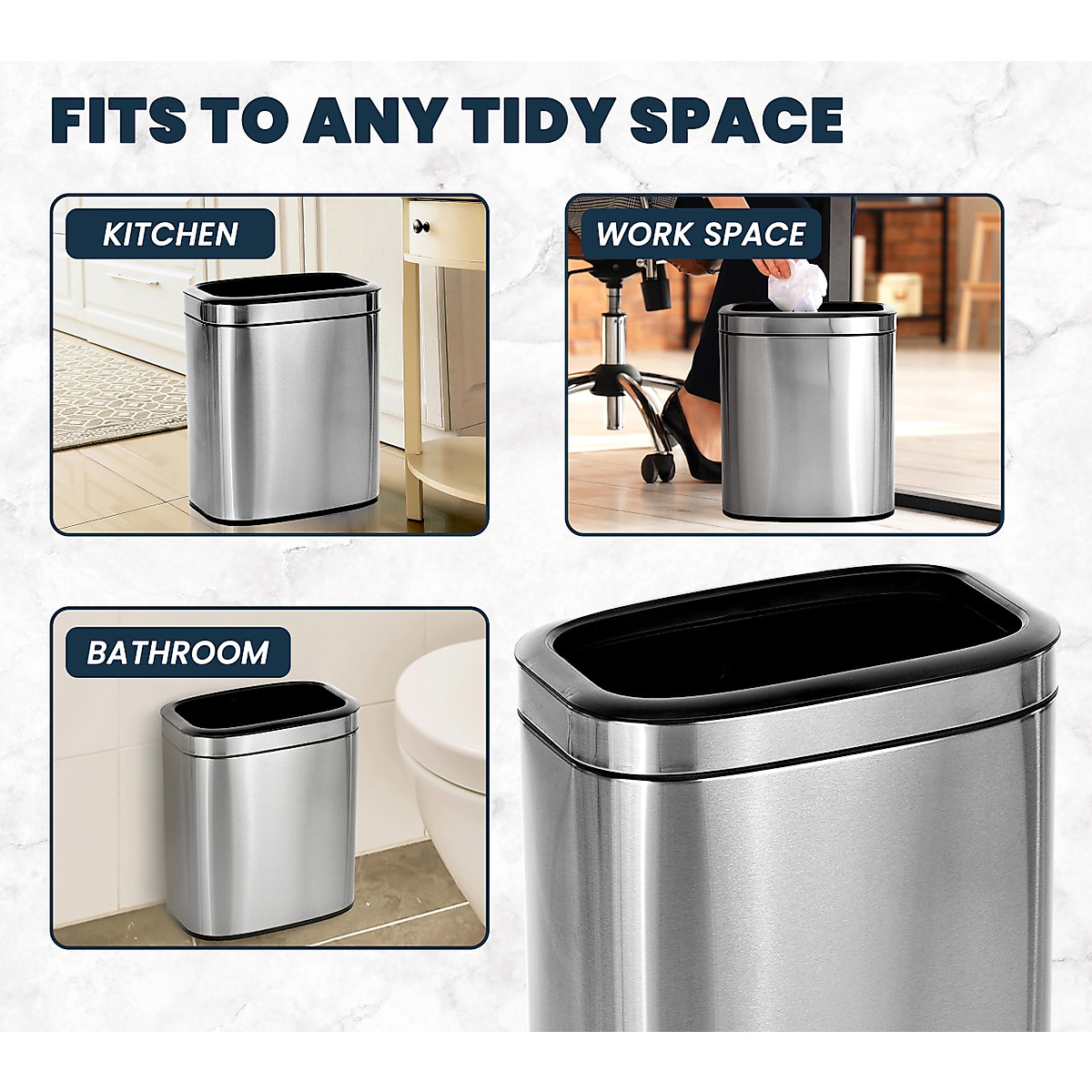 Alpine 20 Liter /5 Gallon Trash Can Open Top - Slim Stainless Steel Trash Can No Lid, Modern Silver Metal Wastebasket, Narrow Trash Can with Removable Trash Bin for Office Desk, Kitchen, Bathroom