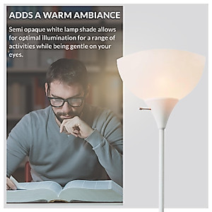 Newhouse Lighting NHFL-JO-WH Joey 71-inch Modern Standing, Torchiere Floor Lamp for Bedrooms, Living Room | Durable Floor Lamp for Home, Office, Reading (White)