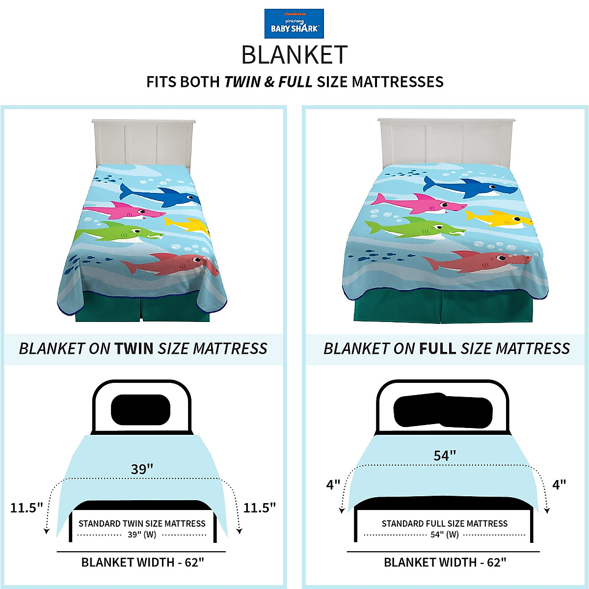 Franco Kids Bedding Super Soft Micro Raschel Blanket, 62 in x 90 in, Baby Shark