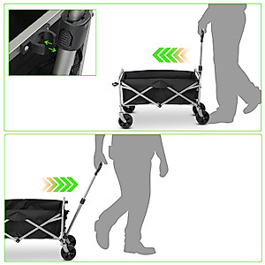 Collapsible Folding Wagon Wheels Lockable, Heavy Duty Utility Wagon Cart with All Terrain Wheels & Drink Holders for Camping, Garden, Sports, Picnic, Shopping, Black