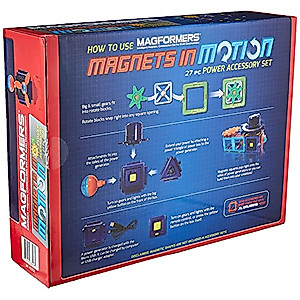 Magformers Magnets in Motion Power Accessory Set (27-Pieces) Magnetic Building Blocks, Educational Tiles Kit , Magnetic Construction STEM Gear Set