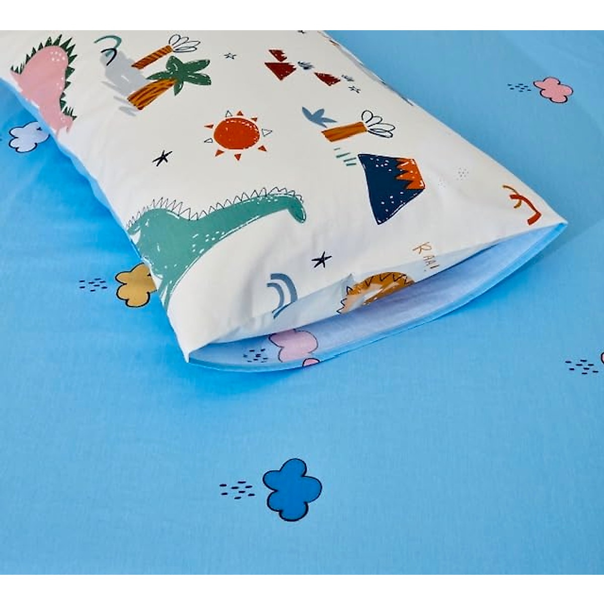 archers Kids Duvet Cover Set – Full, 4 pcs Include Reversible Duvet Cover, Fitted Sheet, 2 Pillowcases | 100% Cotton |Playful, Fun and Cozy Sheet Set | Dinosaur Print