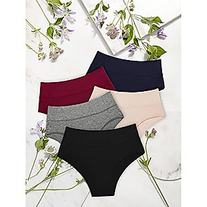Riozz Women's High Waisted Cotton Underwear Tummy Control Briefs Ladies Full Coverage Soft Breathable Panties-5 Pack