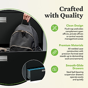 HON Adjustable Hangrails for A4, Legal, Letter Files Lock-600 Series Lateral Office Storage Locking Metal Cabinet 36" W x 18" D, 4 Drawers, Black