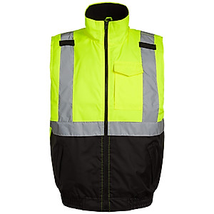 Bass Creek Outfitters Men's Safety Vest - High Visibility Workwear Insulated Construction Vest with Reflective Tape (M-XXL), Size Large, Hi Vis Yellow