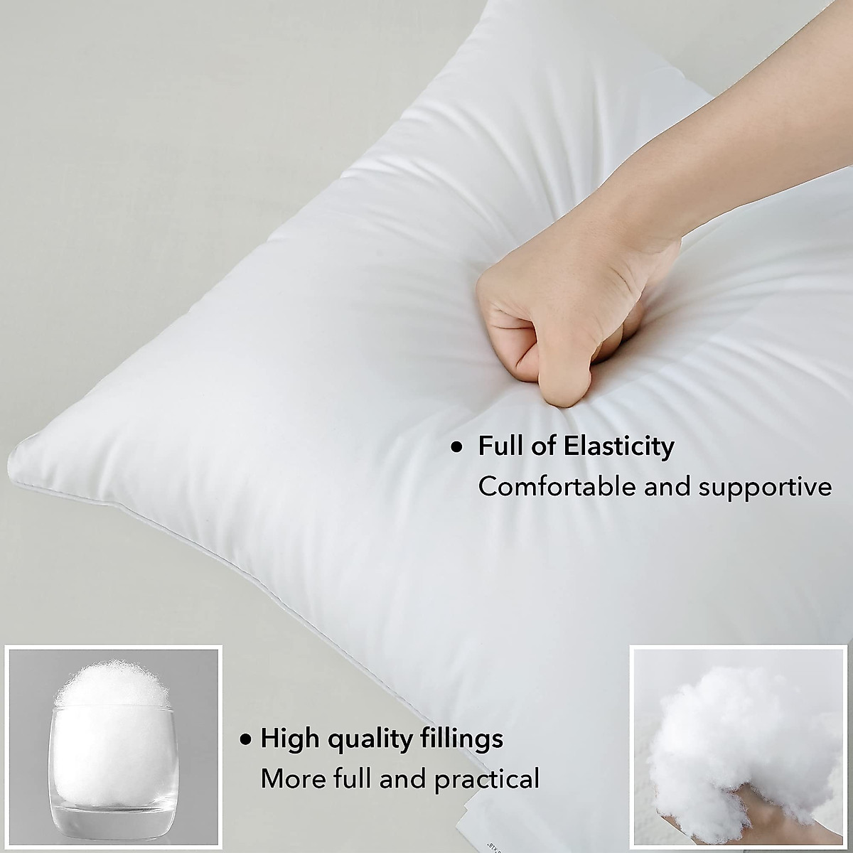 FAVRIQ 20 x 20 Throw Pillow Inserts with 100% Cotton Cover Square Cushions for Chair Bed Couch Car Down Alternative Pillow Form Sham Stuffer Decorative Pillow Insert White Sofa Pillow (Set of 2)