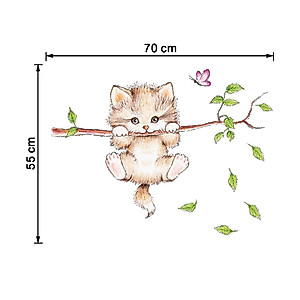 Cartoon Cute Cat On The Tree Branches Wall Decals Removable Kitty Wall Stickers Decor Girls Bedroom Decal Kids Nursery Sticker Bathroom Wall Art Decoration Kitty Decals Cats Wall Sticker
