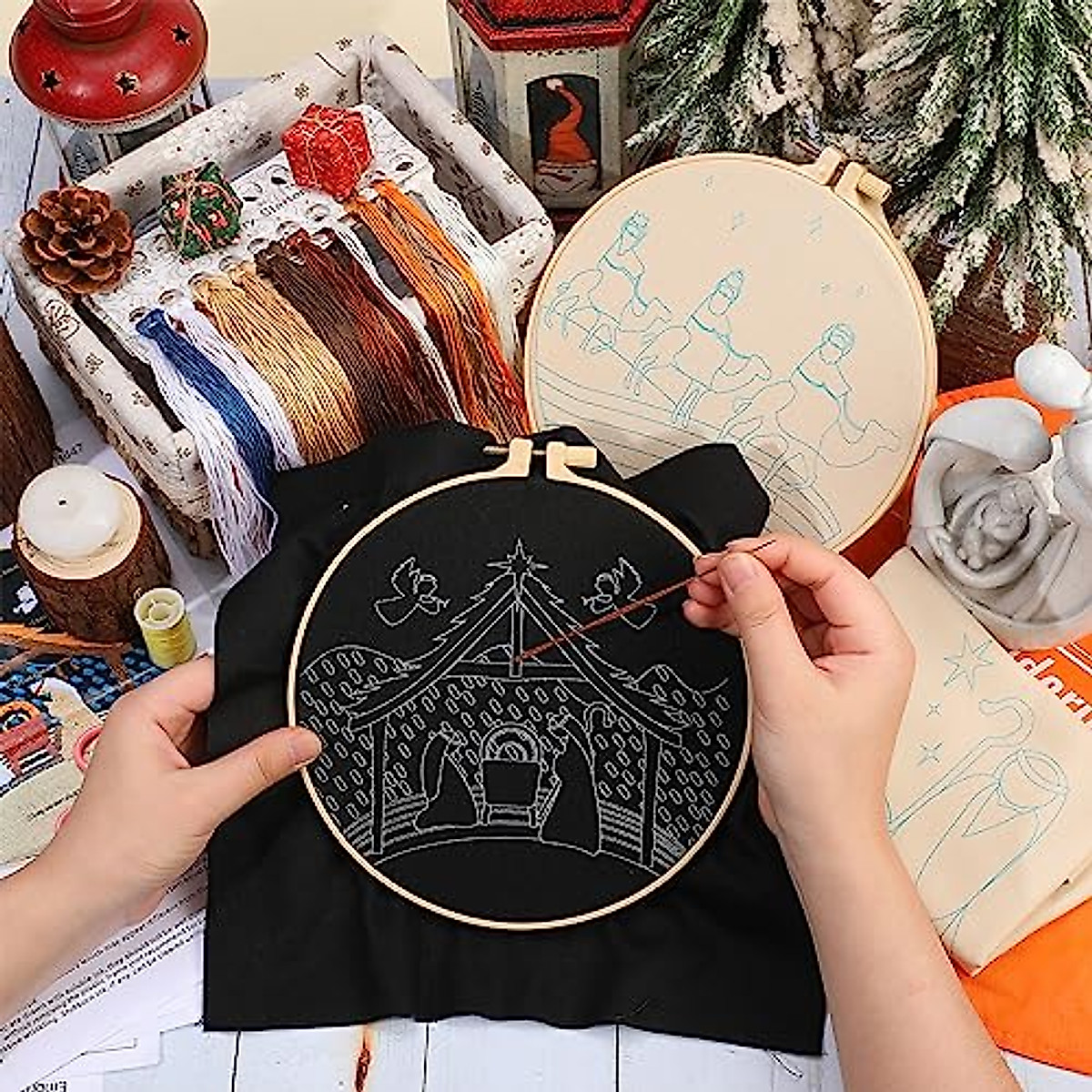 Tigeen 5 Sets Embroidery Starter Kit for Beginners Adults Kids Cross Stitch Embroidery Kit for Christian Christmas with Instructions Embroidery Hoops Needles Colored Threads Needle Threader (Jesus)