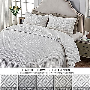 Qucover White Quilt Set California King, Soft Microfiber King Size Quilt Sets Oversized, 3D Ultrasonic Geometric Pattern Lightweight Summer Cal King Quilt 118x106, and 2 Pillow Shams