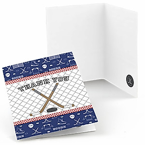 Big Dot of Happiness Shoots and Scores - Hockey - Baby Shower or Birthday Party Thank You Cards (8 Count)