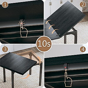 HUAHUU Dining Table Set for 4, Extendable Kitchen Table Cushion Chairs Set of 4, Rectangle Dining Table with Metal Frame & MDF Board, Folding for Small Apartment Saving Space, Black