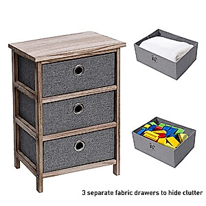 Babion Nightstand with 3 Drawers, Bedside Tables for Bedroom, Hallway, Nightstand Storage Cabinet, End Table with Organizer Fabric Drawers, Wood Top Fabric Dresser, Gray