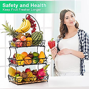 Fruit Basket Bowl, Vegetable Storage for Kitchen, 3-Tier Countertop Fruits Holder Rack with Banana Hanger, Food, Snack, and Bread Detachable Organizer Stand for Gift Large Capacity Fruit Tray
