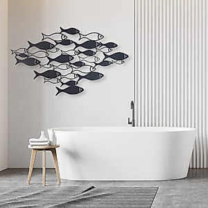 Gamino Metal Wall Art, School of Fish Wall Decor, Metal Fish Wall Art, Bathroom Wall Decor, Coastal Wall Art, Nautical Wall Decor, Home Decor (28" x 16" | 70 x 41 cm, silver)