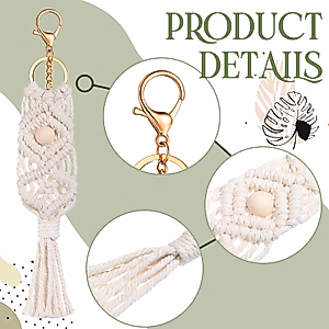 Nosiny 24 Pieces Boho Macrame Keychains Mini Cute Handcrafted Tassel Keychain Macrame Bag Charms Aesthetic Keychain with Tassel for Women Car Key Purse Phone Wallet Party Supplies, Beige