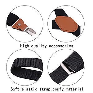 GUCHOL Suspenders Bow Tie for Mens and Women Heavy Duty Elastic Wide Suspenders Strong 4 Metal Clips Adjustable (Brown)