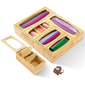 Art Secret Food Storage Bag Organizer Holder, Bamboo Storage Dispenser, Sandwich Bag Organizer for Gallon, Quart, Sandwich, Snack Variety Size Bag - Set of 5