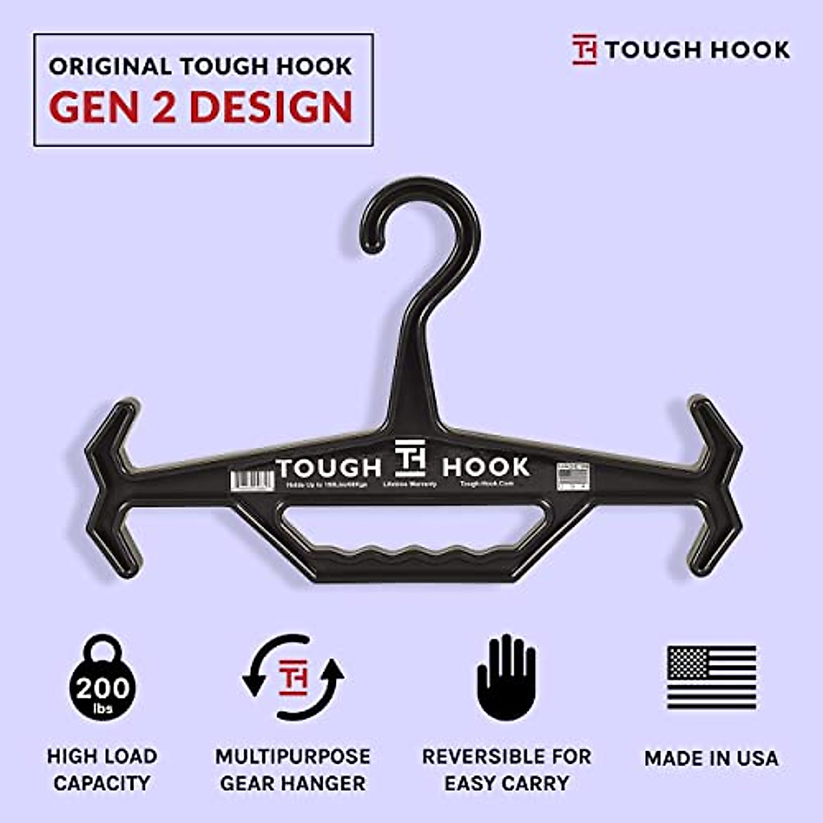 Original Tough Hook Hanger Max Pack Set of 4 | 2 Black and 2 Midnight Black |USA Made | Multi Pack
