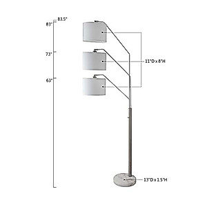 SH Lighting 83.5" Arc Tree Floor Lamp - Featrue 3 Hanging White Drum Fabric Shade with Adjustable Swing Arm and Marable Base - Great for Living Rooms, Bedrooms, or Arching Over Couches - 6949SN