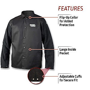 Lincoln Electric unisex adult Traditional Split Leather Sleeved Welding Jacket, Black, Medium US