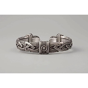 Norse Tradesman Viking Wolf Cuff Bracelet with Celtic Knot - Men & Women Unisex - One-Size-Fits-All - Semi-Adjustable Bangle