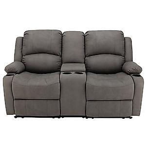 Camper Comfort 67" Wall Hugger Reclining | RV Theater Seats | Double Recliner RV Sofa & Console | RV Couch | RV Theater Seating | RV Furniture (Manual, Slate)