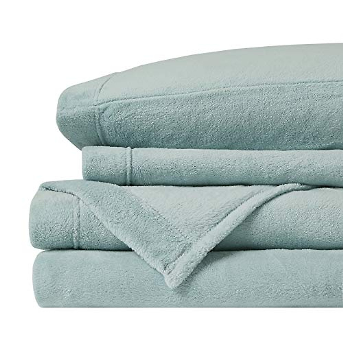 Sleep Philosophy True North Soloft Plush Bed Sheet Set, Wrinkle Resistant, Warm, Soft Fleece Sheets with 14" Deep Pocket Cold Season Cozy Bedding-Set, Matching Pillow Case, King, Aqua, 4 Piece