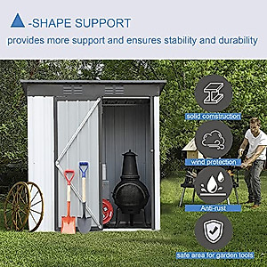 Evedy 5x3Ft Outdoor Storage Shed, Galvanized Metal Garden Shed with Lockable Doors, Tool Storage Shed for Patio Lawn Backyard Trash Cans,Gray