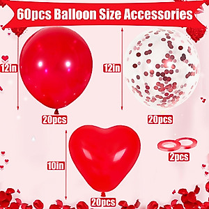 Red Balloons, 60 Pack Red Latex Balloons Red Heart Balloons and Red Confetti Balloons wiht Red Ribbon for Birthday Graduation Baby Shower Valentines Christmas Wedding Party Decorations