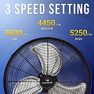 Tornado 20 Inch Pro Series High Velocity Oscillating Wall Mount Fan For Industrial, Commercial, Residential Use 3 Speed 5250 CFM UL Safety Listed