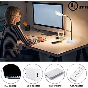 DLLT Dimmable LED Desk Lamp with 3 Light Modes, Eye-Caring Reading Light with Touch Control and 360°Flexible Neck, Bedside Nightstand Lamp for Study Office Bedroom, USB Cable Adapter, White
