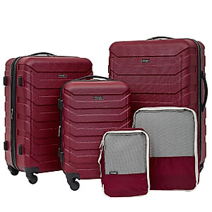 Wrangler 5 Piece Elysian Luggage and Accessories Set, Red