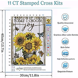 Sunflower Cross Stitch Kits for Adults - Stamped Crossstitching Kits Preprinted 11 Count Cross-Stitch Kit for Beginner, 11CT Prestamped Easy Pattern Needlepoint Kits Crafts for Decor 11.8x15.7inch