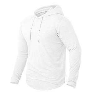 MANSDOUR Men's Athletic Hooded Shirts Long Sleeve Workout Sport Hoodie Casual Running T Shirt Quick Dry Pullover Top Lightweight Golf Shirts Fashion Solid Color Active Gym Sweatshirt White