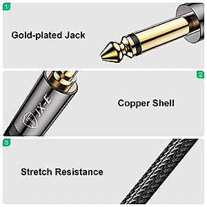 JX-E 3.5mm to 1/4 Adapter, 1/8 to 1/4 Stereo Cable, 3.5mm TRS to Dual 6.35mm TS Mono Breakout Cable Y Splitter Adapter Compatible with iPod, CD Player, Multimedia Speaker, Home Stereo System, 6 Feet